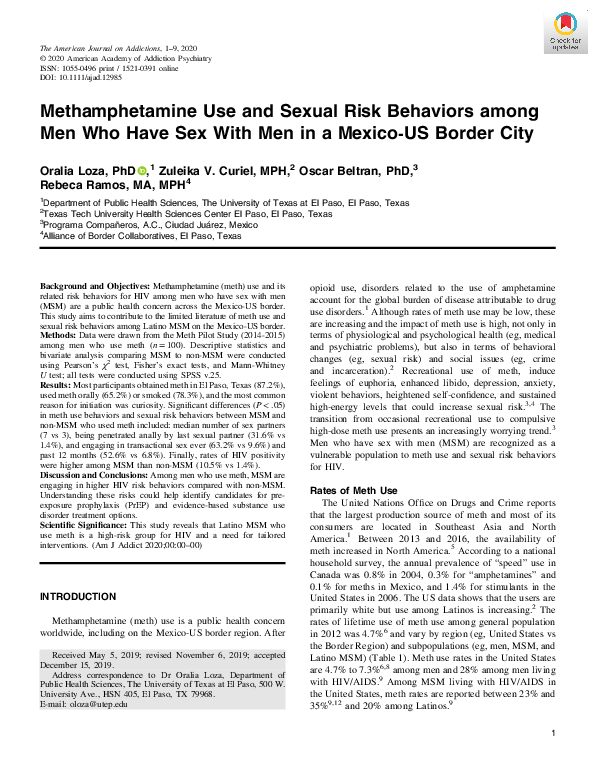 (PDF) Methamphetamine Use and Sexual Risk Behaviors in U.S. High School ...