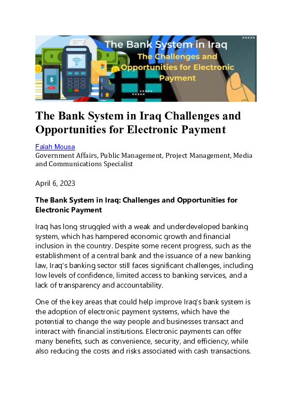 (PDF) The Bank System in Iraq Challenges and Opportunities for ...