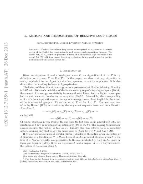 (PDF) A∞-actions and recognition of relative loop spaces