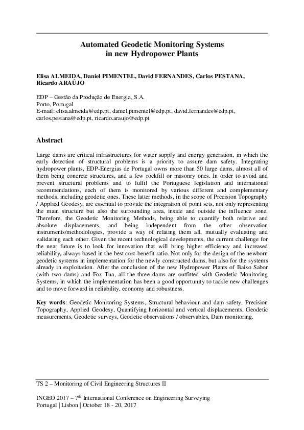 (PDF) Automated Geodetic Monitoring Systems in new Hydropower Plants