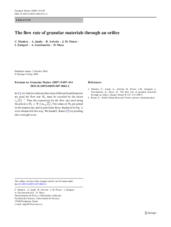 Pdf The Flow Rate Of Granular Materials Through An Orifice Diego