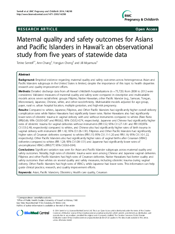 (PDF) Maternal quality and safety outcomes for Asians and Pacific ...