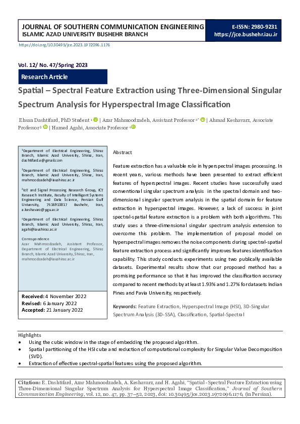 Pdf Spatial Spectral Feature Extraction Using Three Dimensional
