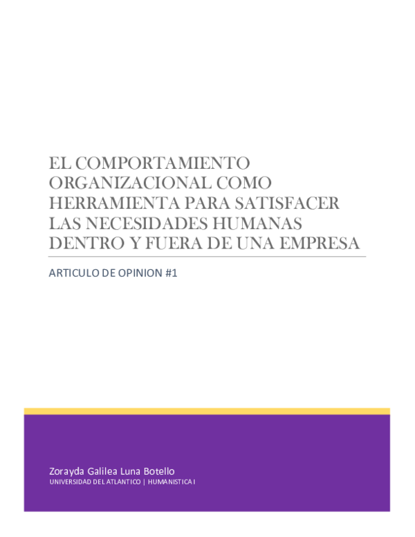 (PDF) EL COMPORTAMIENTO ORGANIZACIONAL COMO HERRAMIENTA PARA SATISFACER LAS NECESIDADES HUMANAS ...