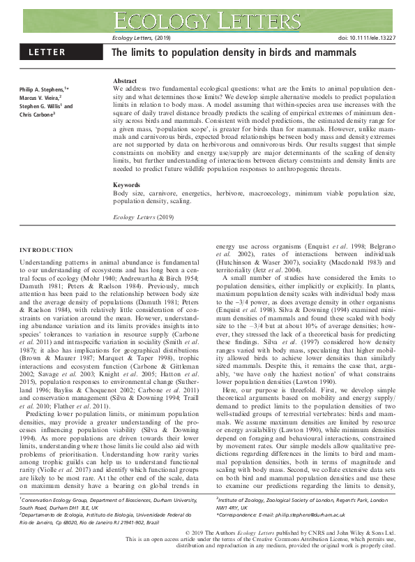 (PDF) The limits to population density in birds and mammals