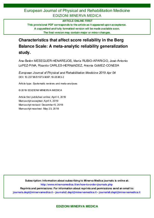 (PDF) Characteristics that affect score reliability in the Berg Balance Scale: a meta-analytic ...