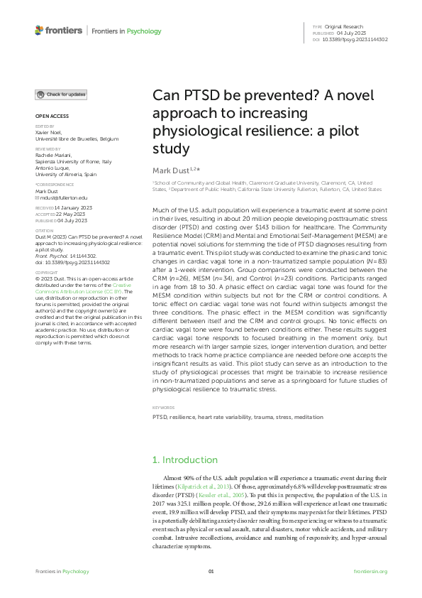 (PDF) Can PTSD be prevented? A novel approach to increasing ...