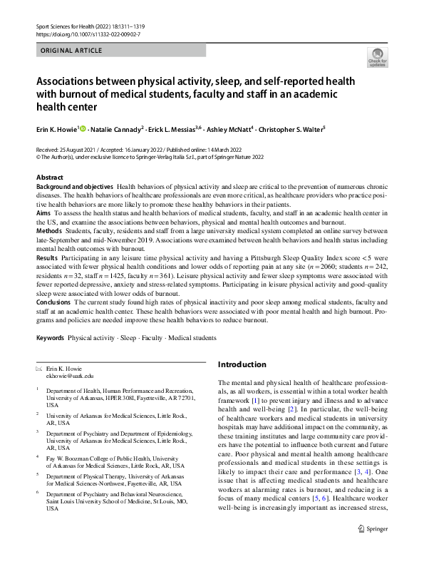 (PDF) Associations between physical activity, sleep, and self-reported health with burnout of ...