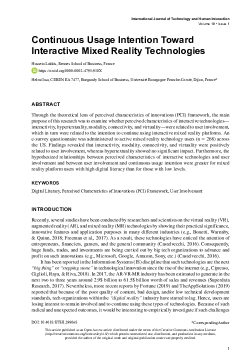 Pdf Continuous Usage Intention Toward Interactive Mixed Reality