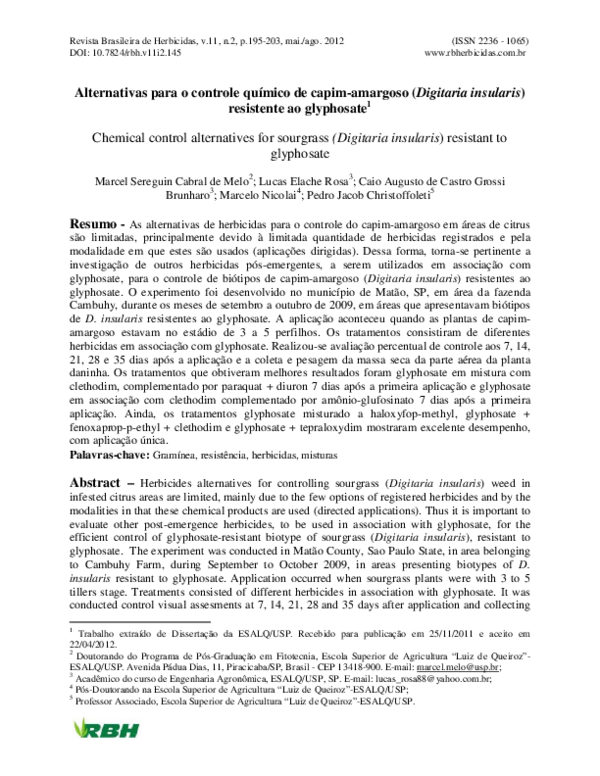 (PDF) Alternativas para o controle químico de capim-amargoso (Digitaria ...