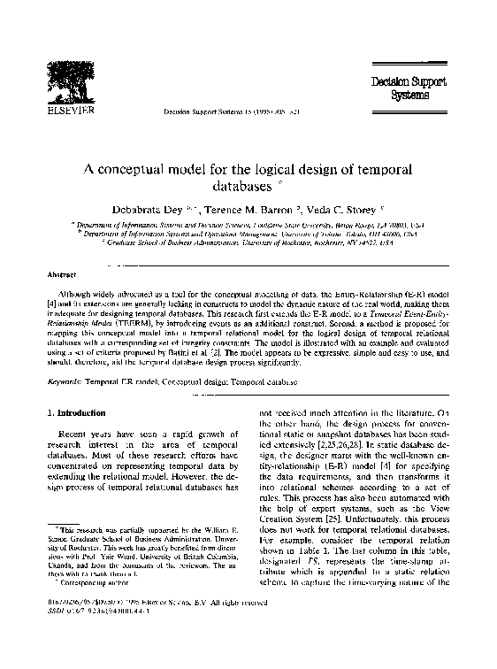 Pdf A Conceptual Model For The Logical Design Of Temporal Databases 7533