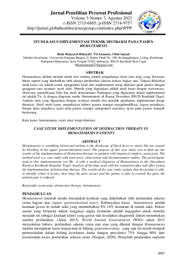 (PDF) Studi Kasus Implementasi Teknik Distraksi pada Pasien Hematemesis ...