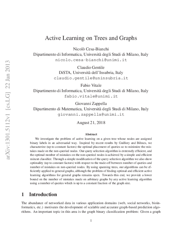 (PDF) Active Learning on Trees and Graphs