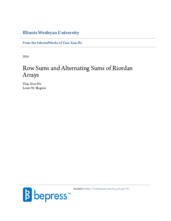 (PDF) Row sums and alternating sums of Riordan arrays (PDF) Row sums and alternating sums of Riordan arrays