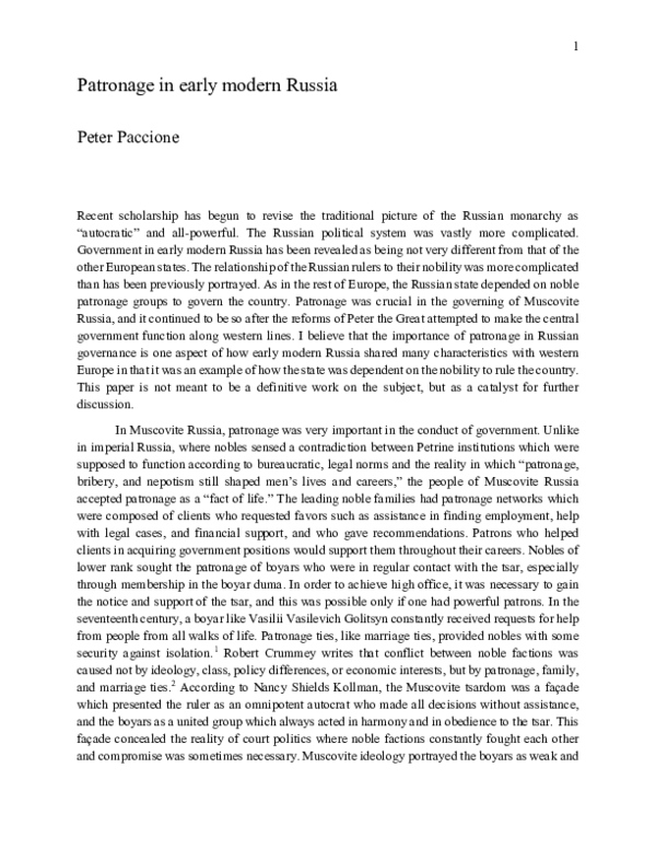 (PDF) Patronage in early modern Russia
