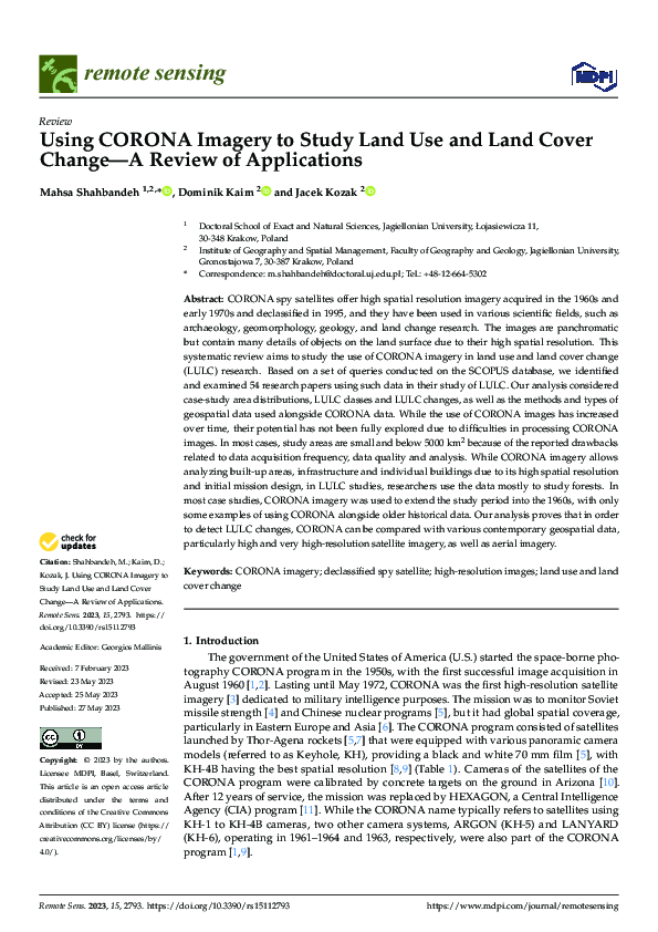 (PDF) Using CORONA Imagery to Study Land Use and Land Cover Change—A ...