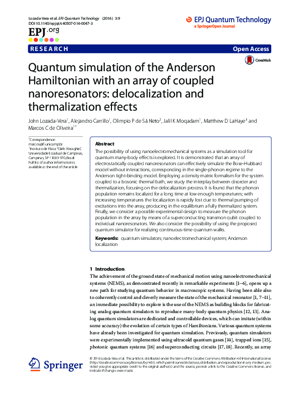 (PDF) Quantum simulation of the Anderson Hamiltonian with an array of coupled nanoresonators ...