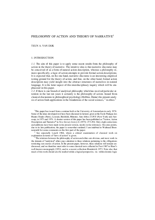 (PDF) Philosophy of action and theory of narrative