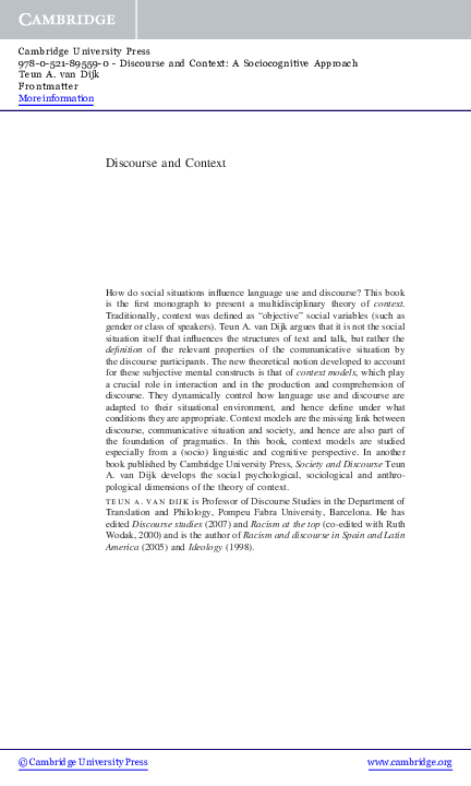 (PDF) Discourse and Context