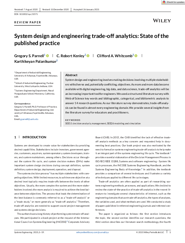 (PDF) System design and engineering trade-off analytics: State of the ...