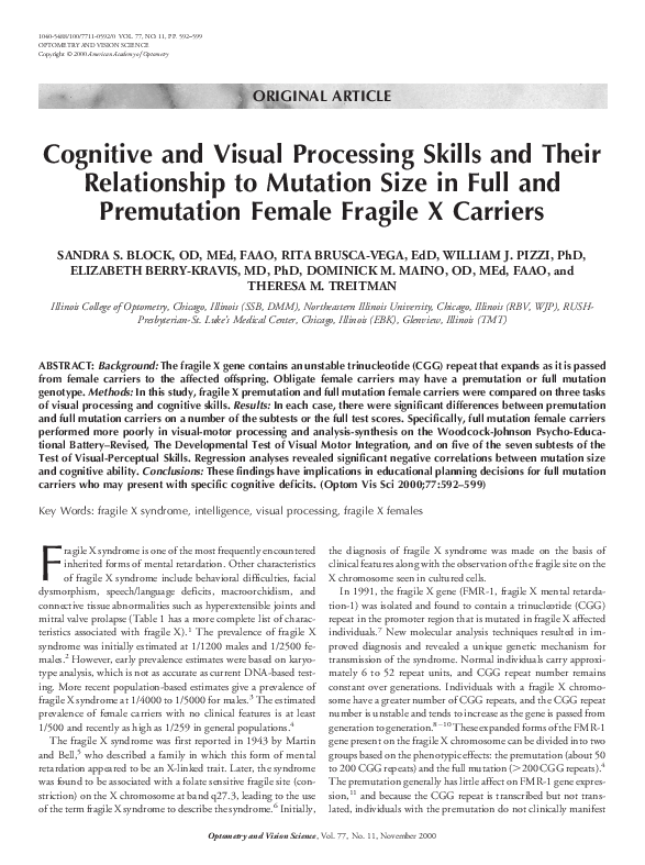 (PDF) Cognitive and Visual Processing Skills and Their Relationship to Mutation Size in Full and ...