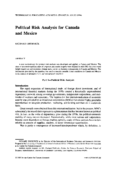 (PDF) Political risk analysis for Canada and Mexico