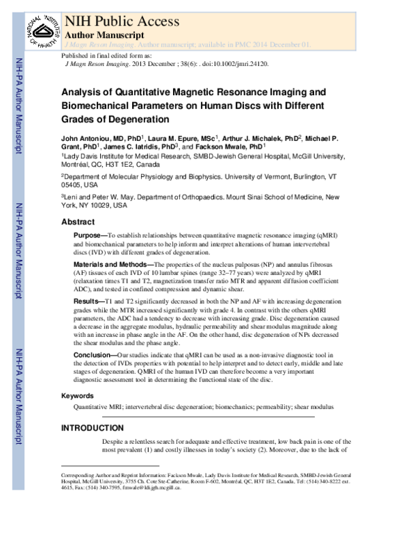 (PDF) Analysis of quantitative magnetic resonance imaging and biomechanical parameters on human ...