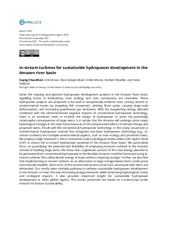(PDF) In-stream turbines for sustainable hydropower development in the ...