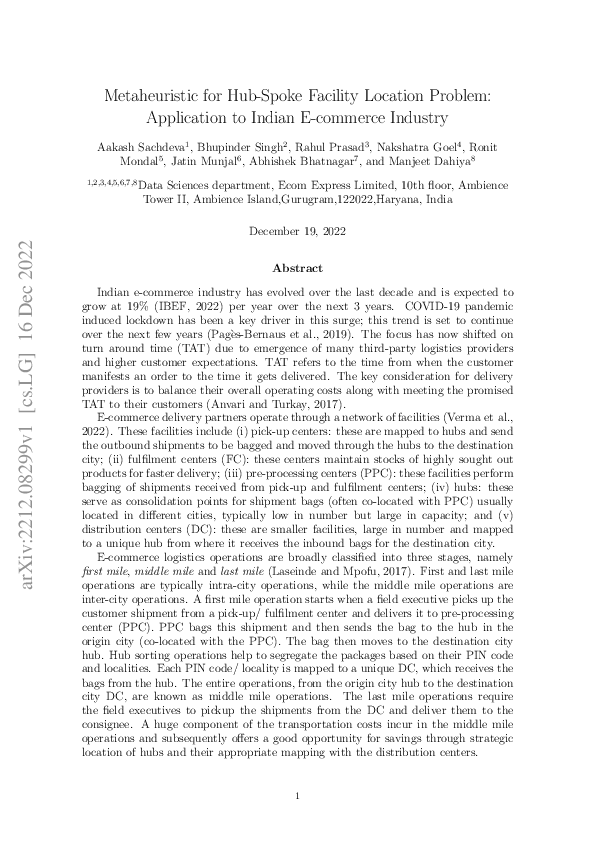 (PDF) Metaheuristic for Hub-Spoke Facility Location Problem: Application to Indian E-commerce ...