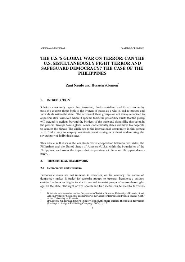 (PDF) The U.S.'s global war on terror : can the U.S. simultaneously ...