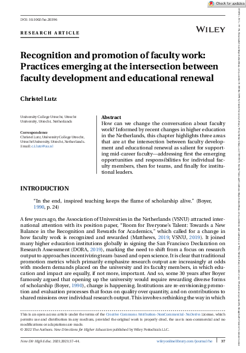 (PDF) Recognition and promotion of faculty work: Practices emerging at the intersection between ...