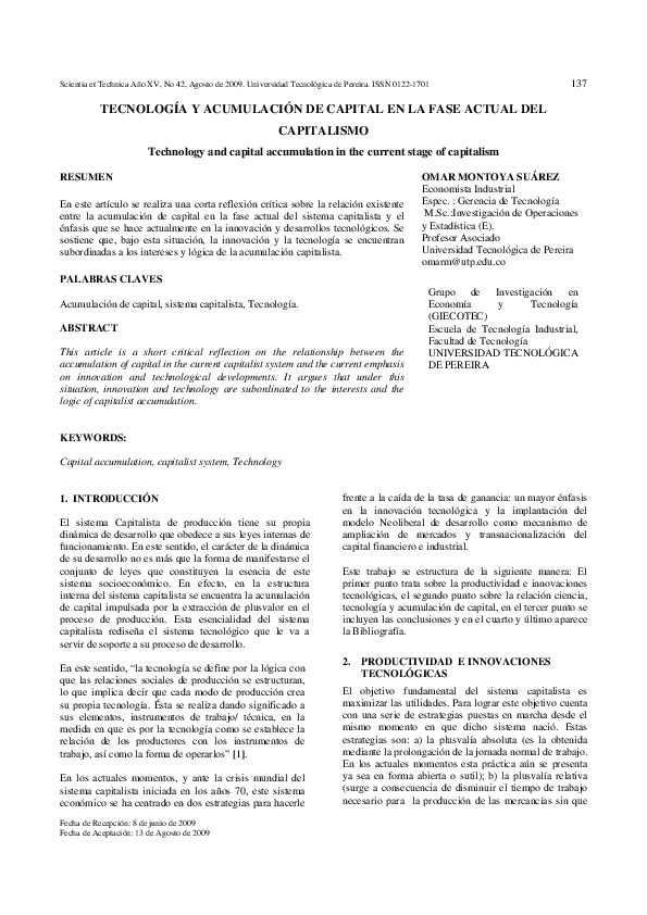 (PDF) TECNOLOGÍA Y ACUMULACIÓN DE CAPITAL EN LA FASE ACTUAL DEL ...