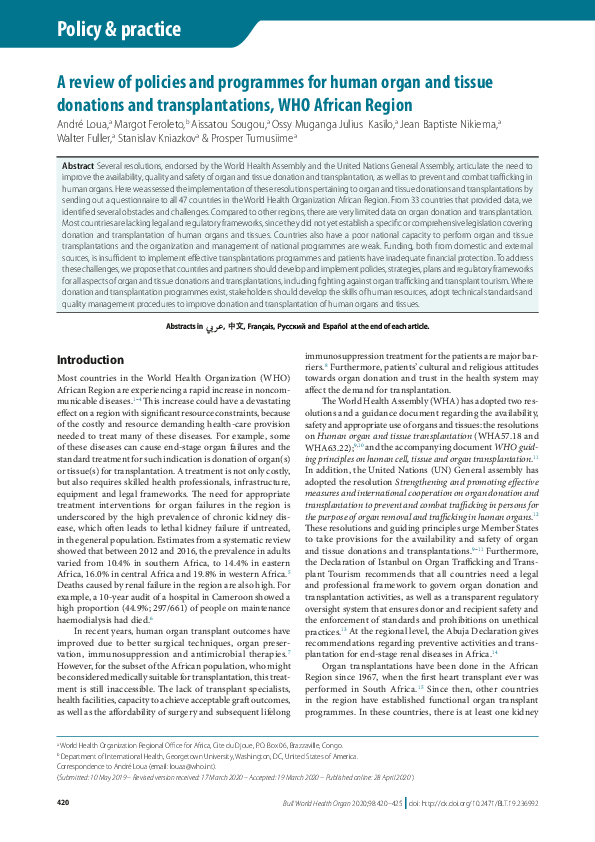 (PDF) A review of policies and programmes for human organ and tissue ...