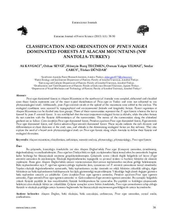 (PDF) Classification and Ordination of Pinus Nigra Dominated Forests at ...