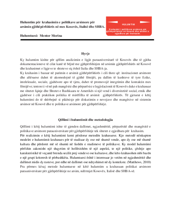 (PDF) Hulumtim për krahasimin e politikave arsimore për arsimin ...