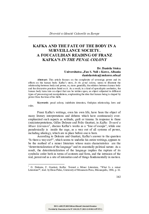 (PDF) Kafka and the Fate of the Body in a Surveillance Society. A ...