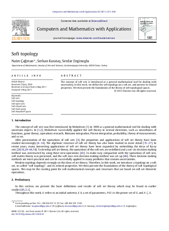 (PDF) Soft topology