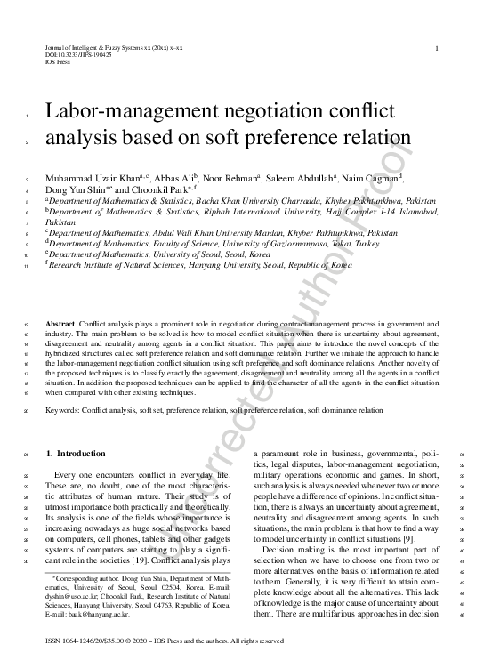 (PDF) Labor-management negotiation conflict analysis based on soft preference relation