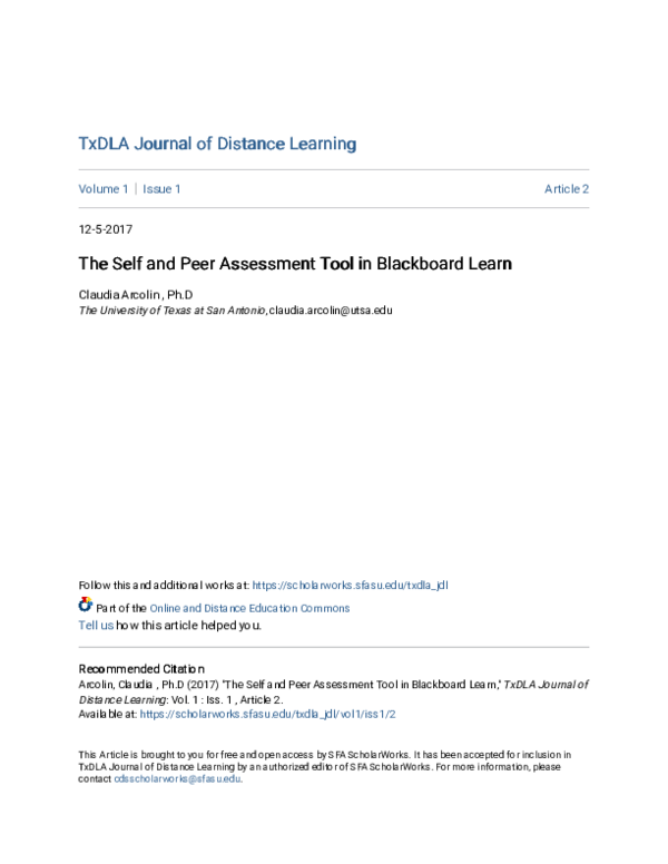 (PDF) The Self and Peer Assessment Tool in Blackboard Learn