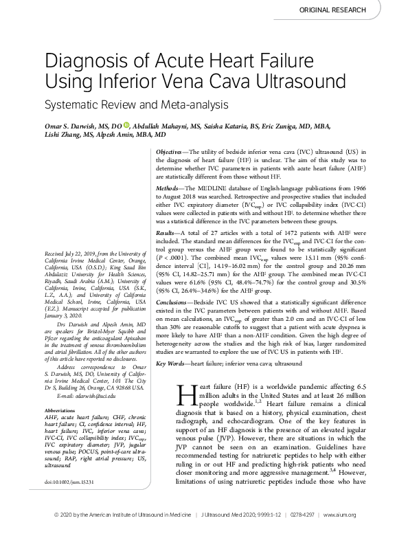 (PDF) Diagnosis of Acute Heart Failure Using Inferior Vena Cava Ultrasound