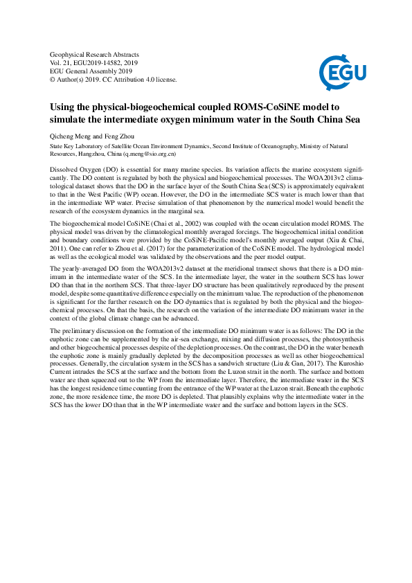 (PDF) Using the physical-biogeochemical coupled ROMS-CoSiNE model to ...