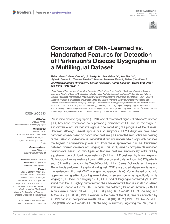 (PDF) Comparison of CNN-Learned vs. Handcrafted Features for Detection of Parkinson's Disease ...
