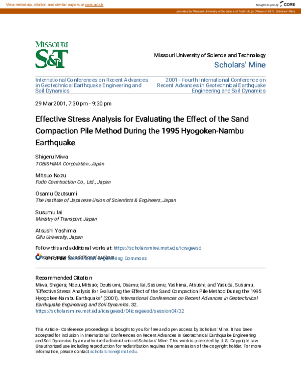 (PDF) Effective Stress Analysis for Evaluating the Effect of the Sand ...