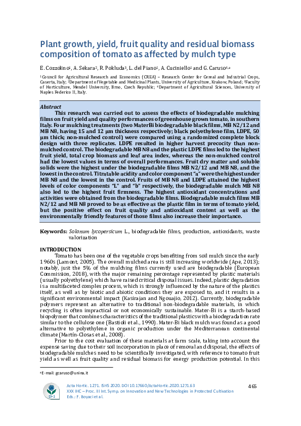 (PDF) Plant growth, yield, fruit quality and residual biomass ...