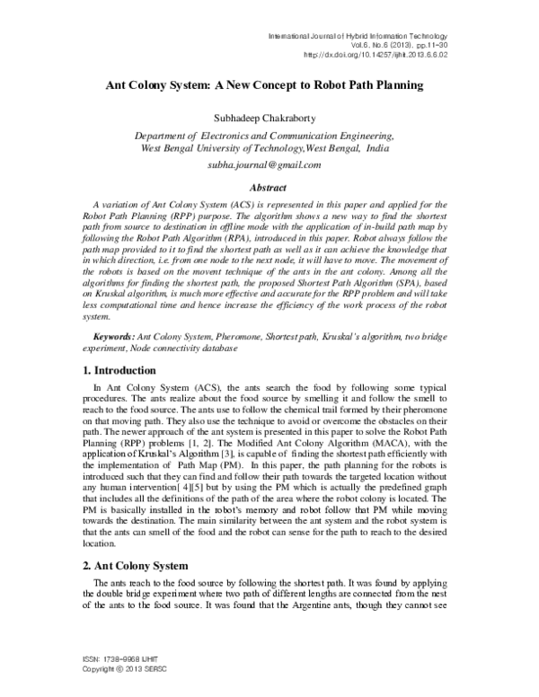 (PDF) Ant Colony System: A New Concept to Robot Path Planning