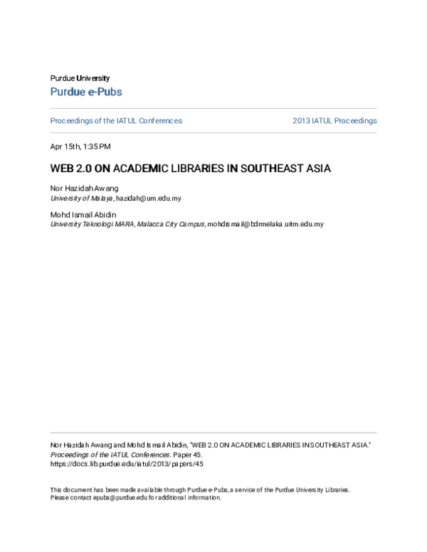 (PDF) Web 2.0 on Academic Libraries in Southeast Asia