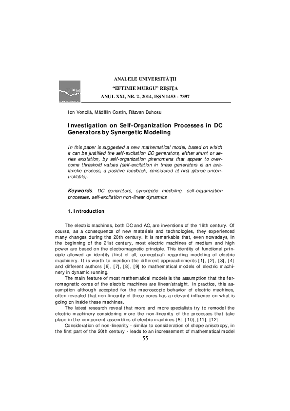 (PDF) Self-Organization Processes in DC Generators through Synergetic Modeling