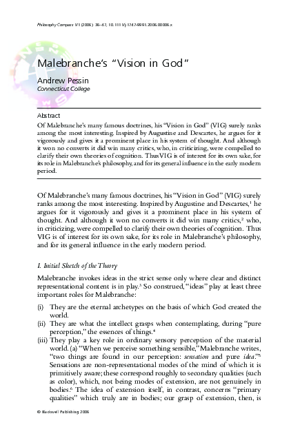 (PDF) Malebranche's "Vision in God