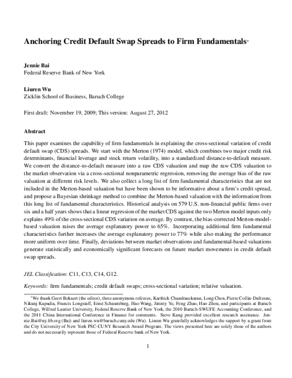 (PDF) Anchoring Credit Default Swap Spreads to Firm Fundamentals