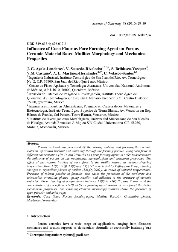 (PDF) Influence of corn flour as pore forming agent on porous ceramic ...